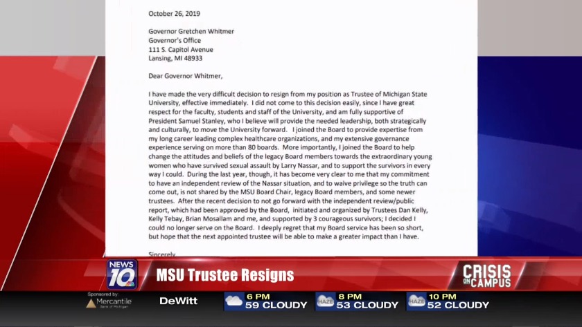 Msu Trustee Sends Letter Of Resignation To Governor