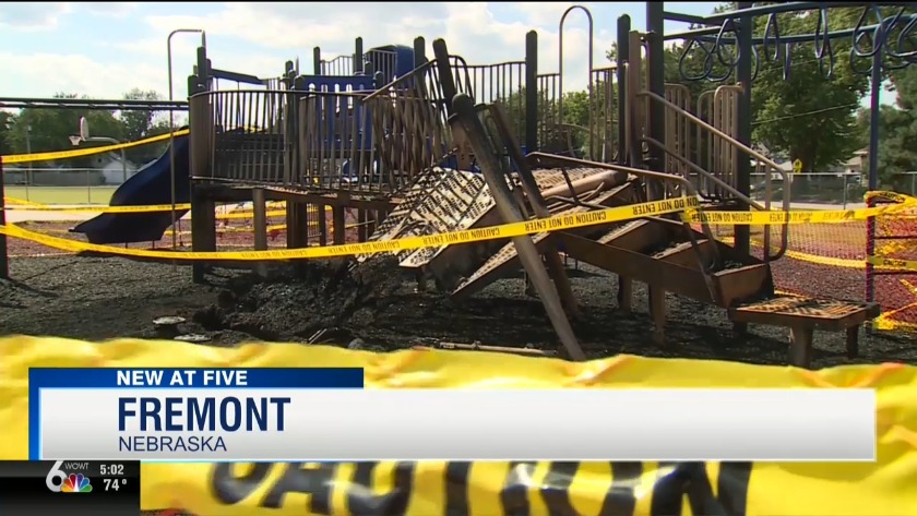 Fire damages school playground equipment in Fremont